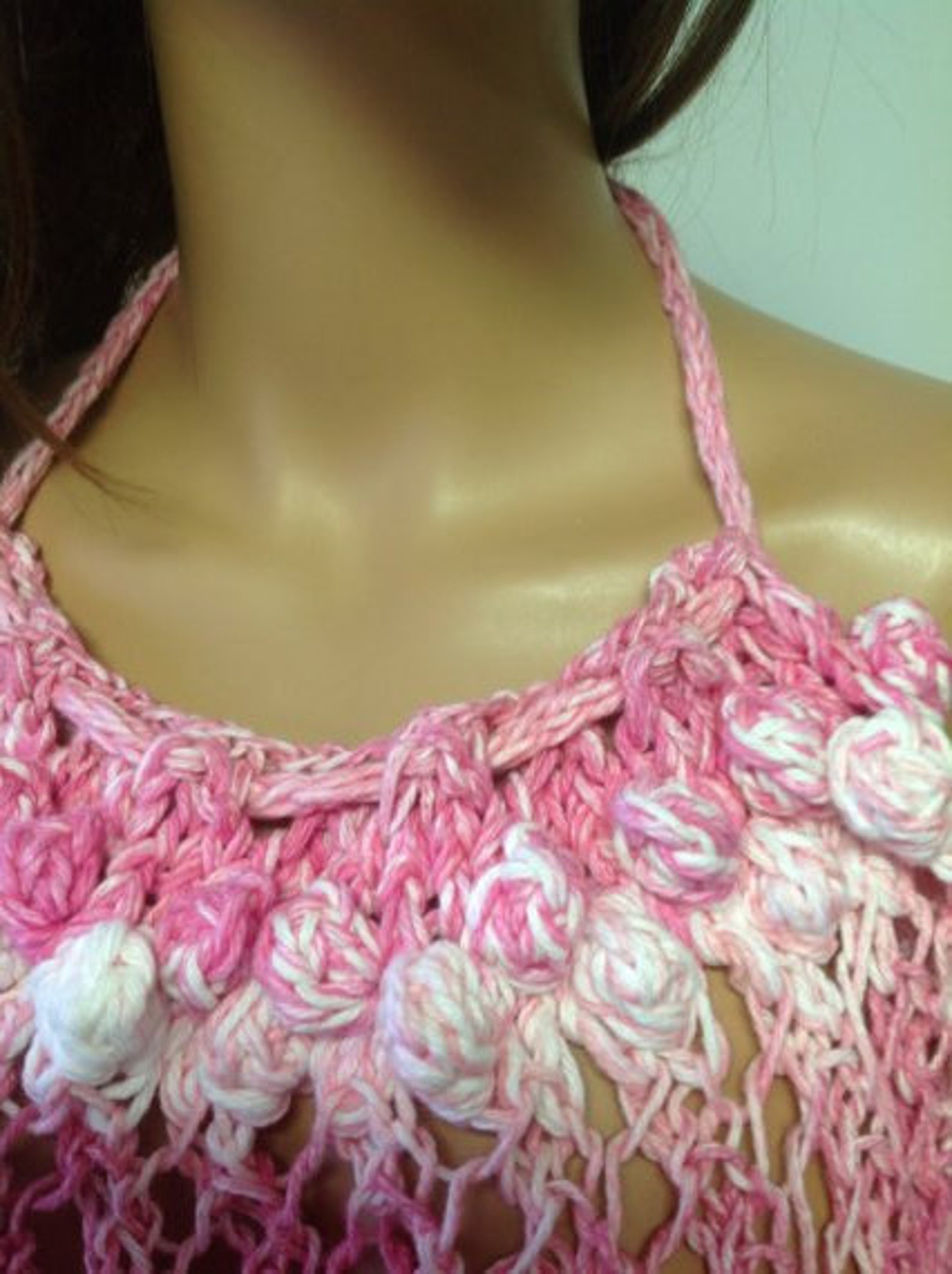 Hand Knit Cotton Halter Designer Fashion Hot Pink White Hip - Etsy