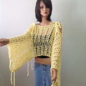 Hand Knit Cotton Lace Shrug Halter Shawl Wrap Yellow Sunhine Spring ...
