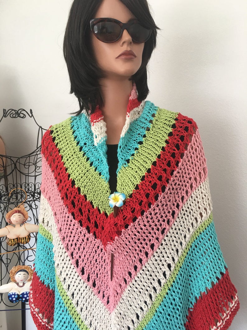 Hand Knits 2 Love Cotton Triangle Shaw Designer Fashion Milticolor ...