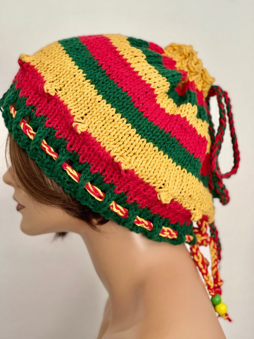 Hand Knits 2 Love Cotton Slouch Hat Cap Beanie Cowl Bandana Rasta ...
