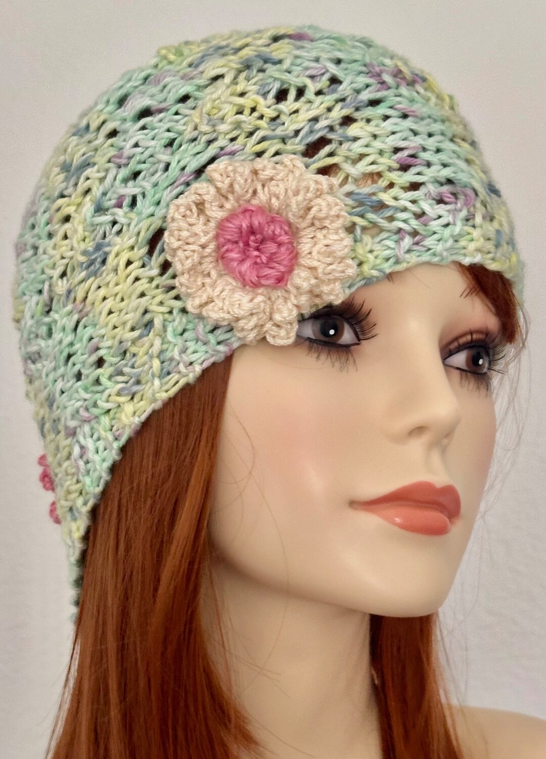 Hand Knits 2 Love Headband Bandana Headwrap Flower Mint Speckles Lace ...