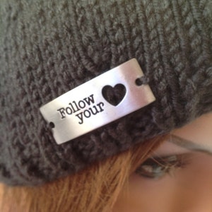 Beanie Slouch Hat Inpirational Message Designer Fashion Silver Plaque ...