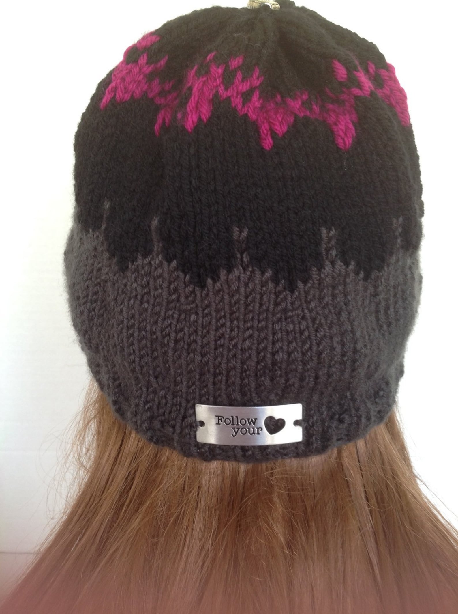 Beanie Slouch Hat Inpirational Message Designer Fashion Silver Plaque ...
