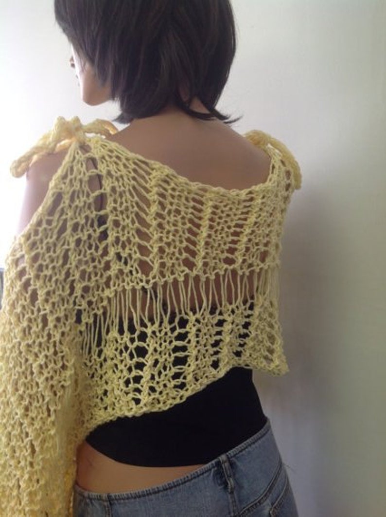 Hand Knit Cotton Lace Shrug Halter Shawl Wrap Yellow Sunhine Spring ...