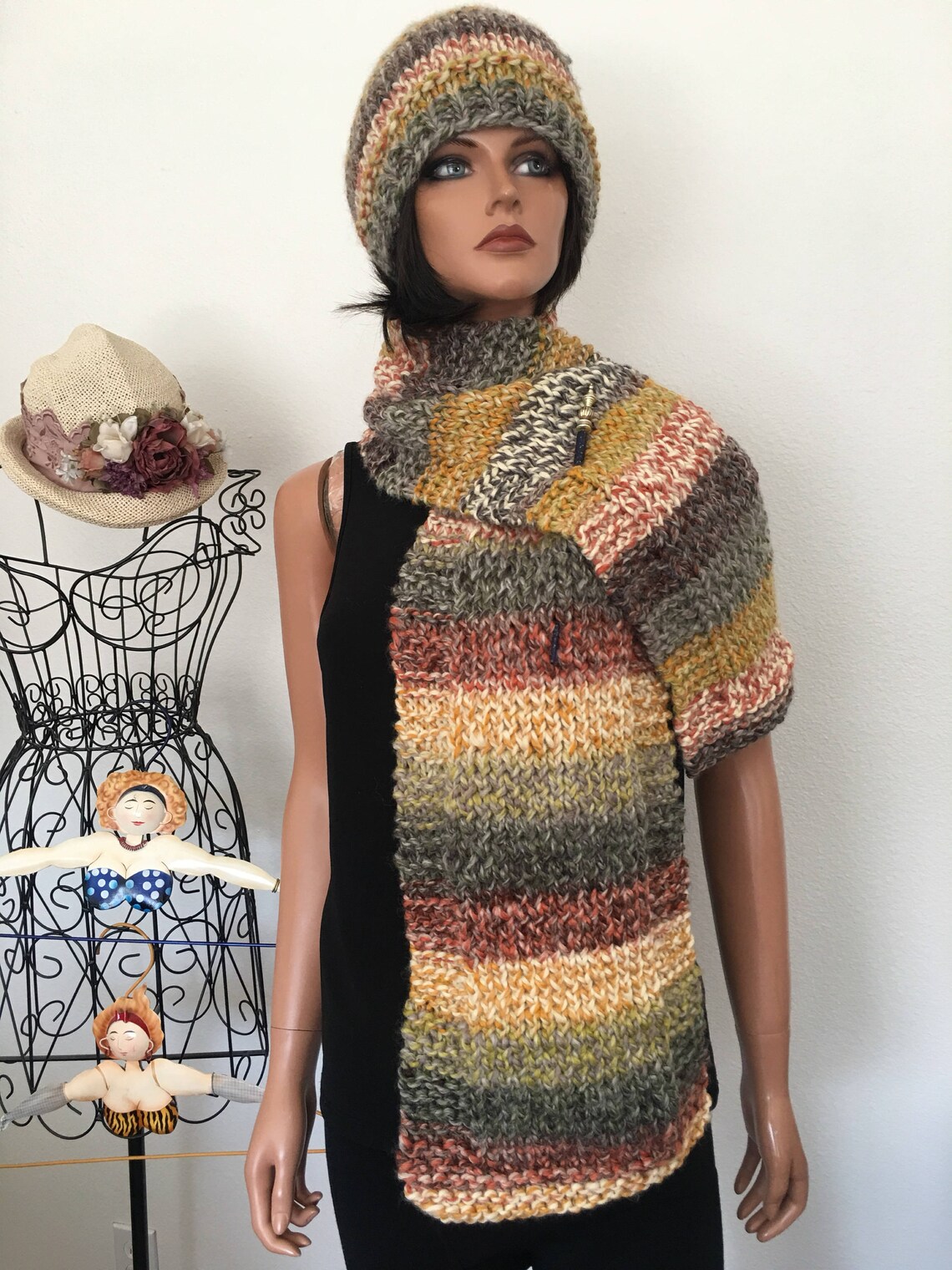 Hand Knits 2 Love Hat Shawl Scarf Set Designer Fashion Hip - Etsy