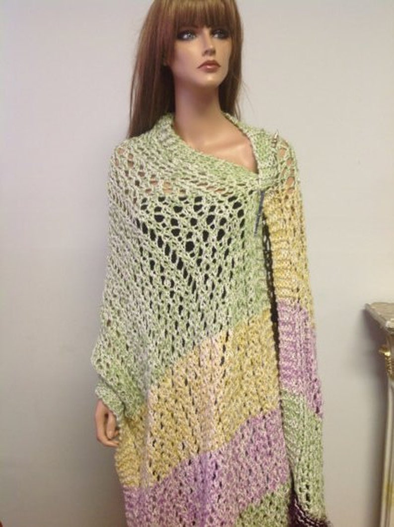 Hand Knit Extra Long Wide Shawl Wrap Stole Cape Lace Lattice Style ...