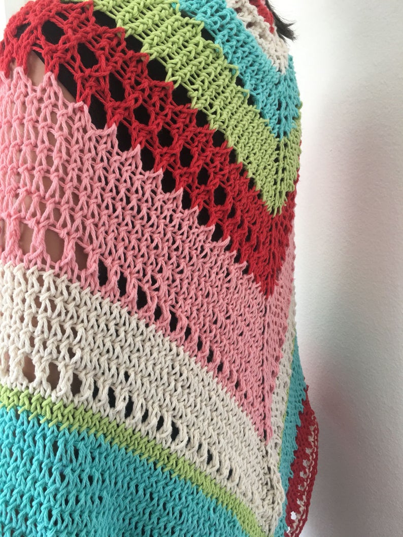 Hand Knits 2 Love Cotton Triangle Shaw Designer Fashion Milticolor ...