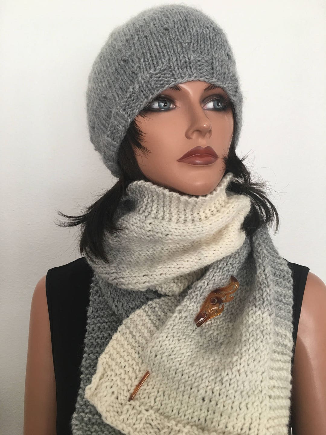 Hand Knits 2 Love Hat Shawl Set Beanie Slouch Cap Scarf Female Ombre ...