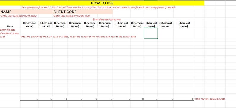 Chemical Use Tracking TEMPLATE - Etsy