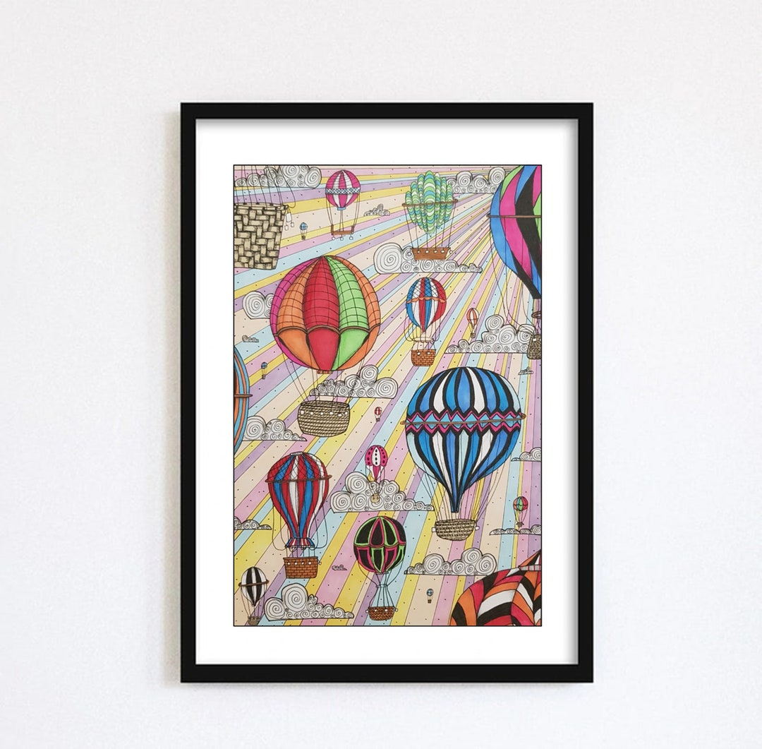 Hot Air Balloons A4 Print Hand-drawn Wall Decor - Etsy