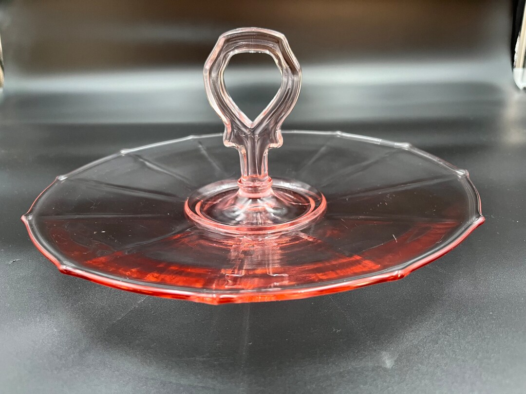 Light Pink Cut Glass Platter With Handle - Etsy