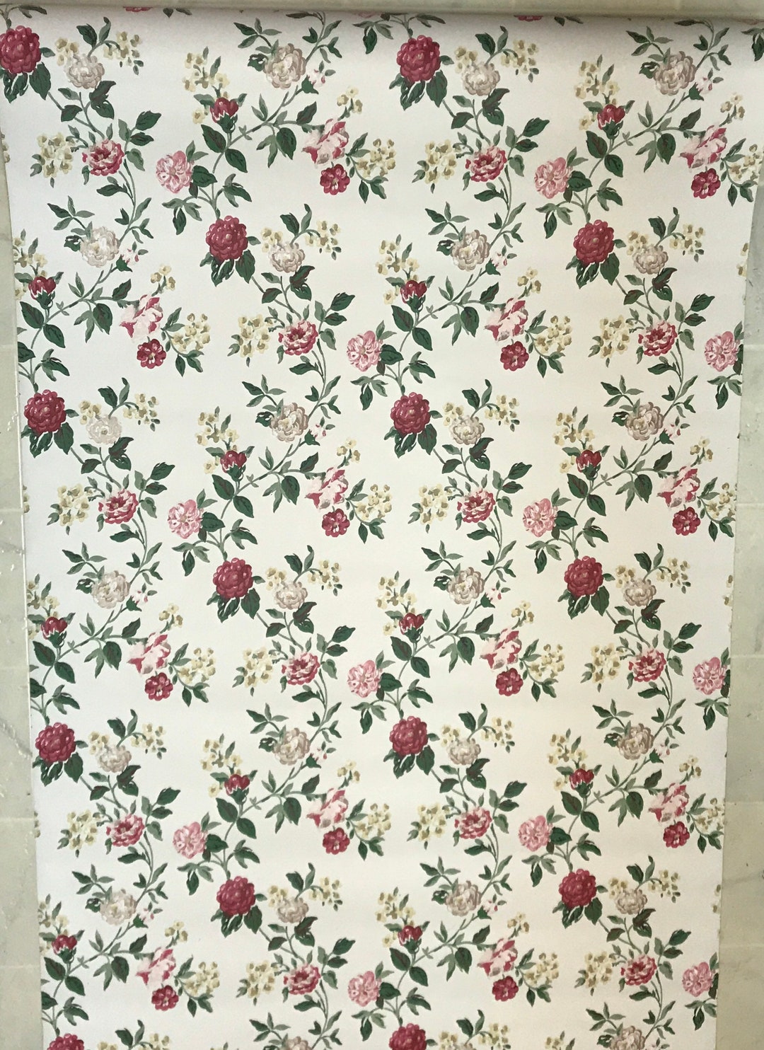 1 Yard Vintage Pre-pasted Off-white Floral Wallpaper 27” Wide - Etsy