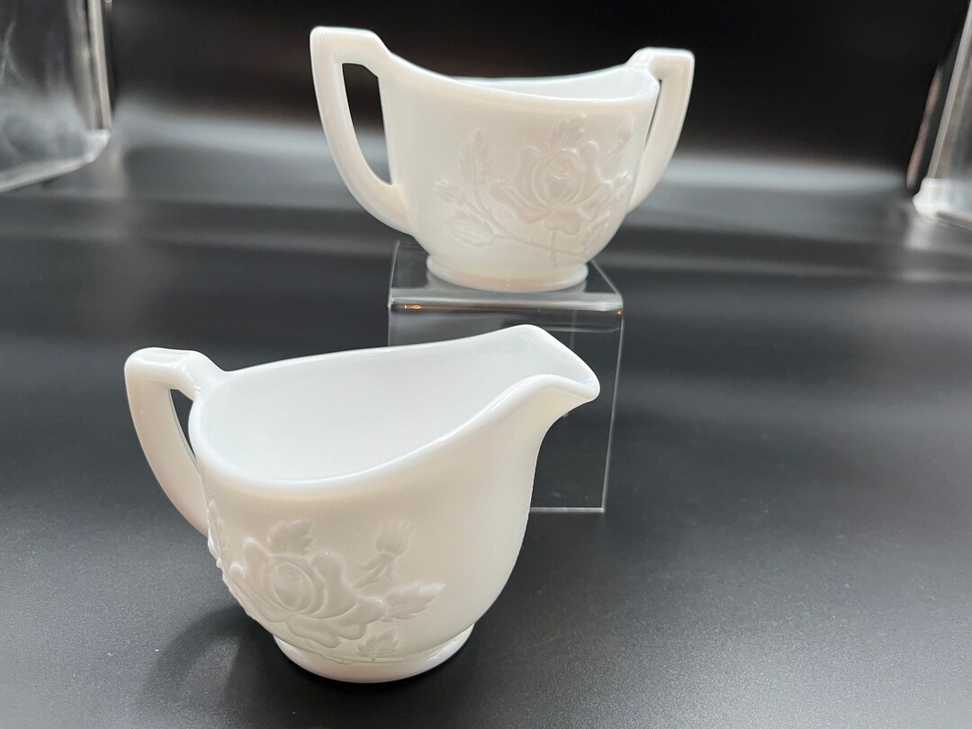 Vintage Imperial Rose Milk Glass Sugar and Creamer Set Rose Motif - Etsy