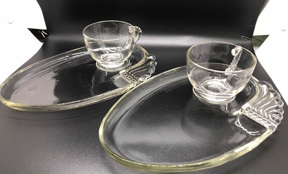 Vintage Clear Glass Snack Set | Etsy
