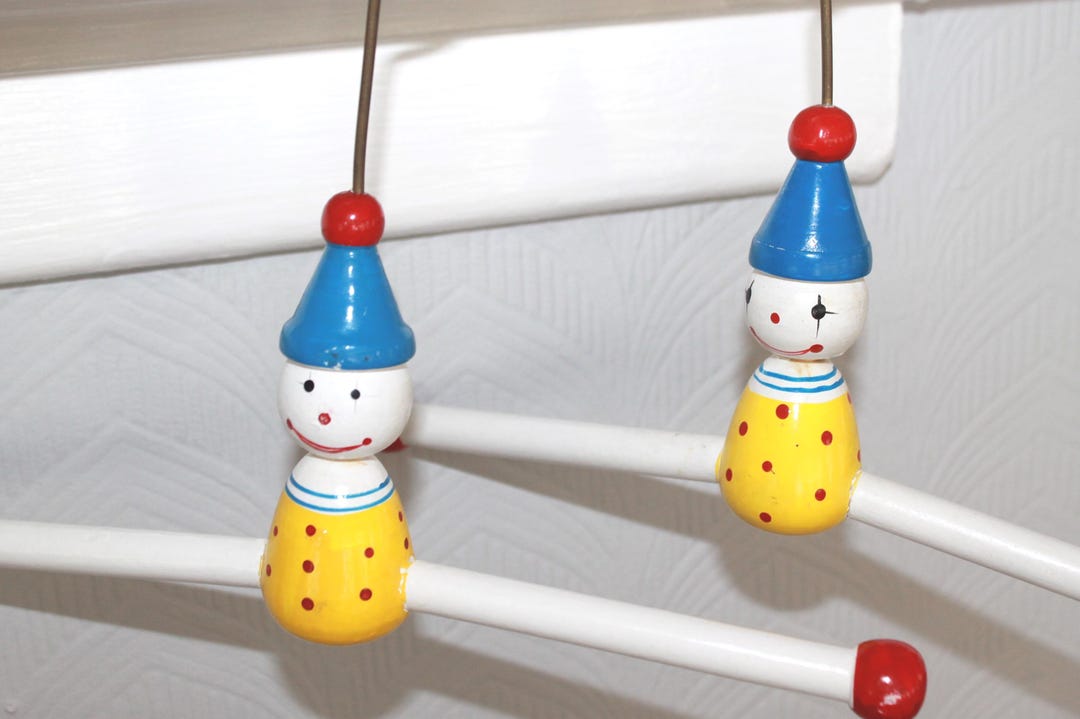 Pair of Vintage Irmi Clown Hangers – 1950s/60s Hand Painted Wood – Mid ...