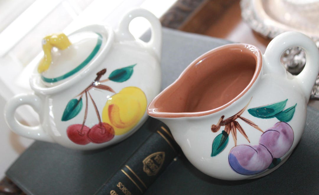 Vintage Stangl Pottery Fruit Pattern Creamer & Sugar Bowl Set ...