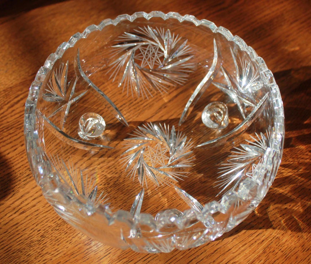 Large Vintage Footed German Pinwheel Lead Crystal Bowl With Saw Tooth ...