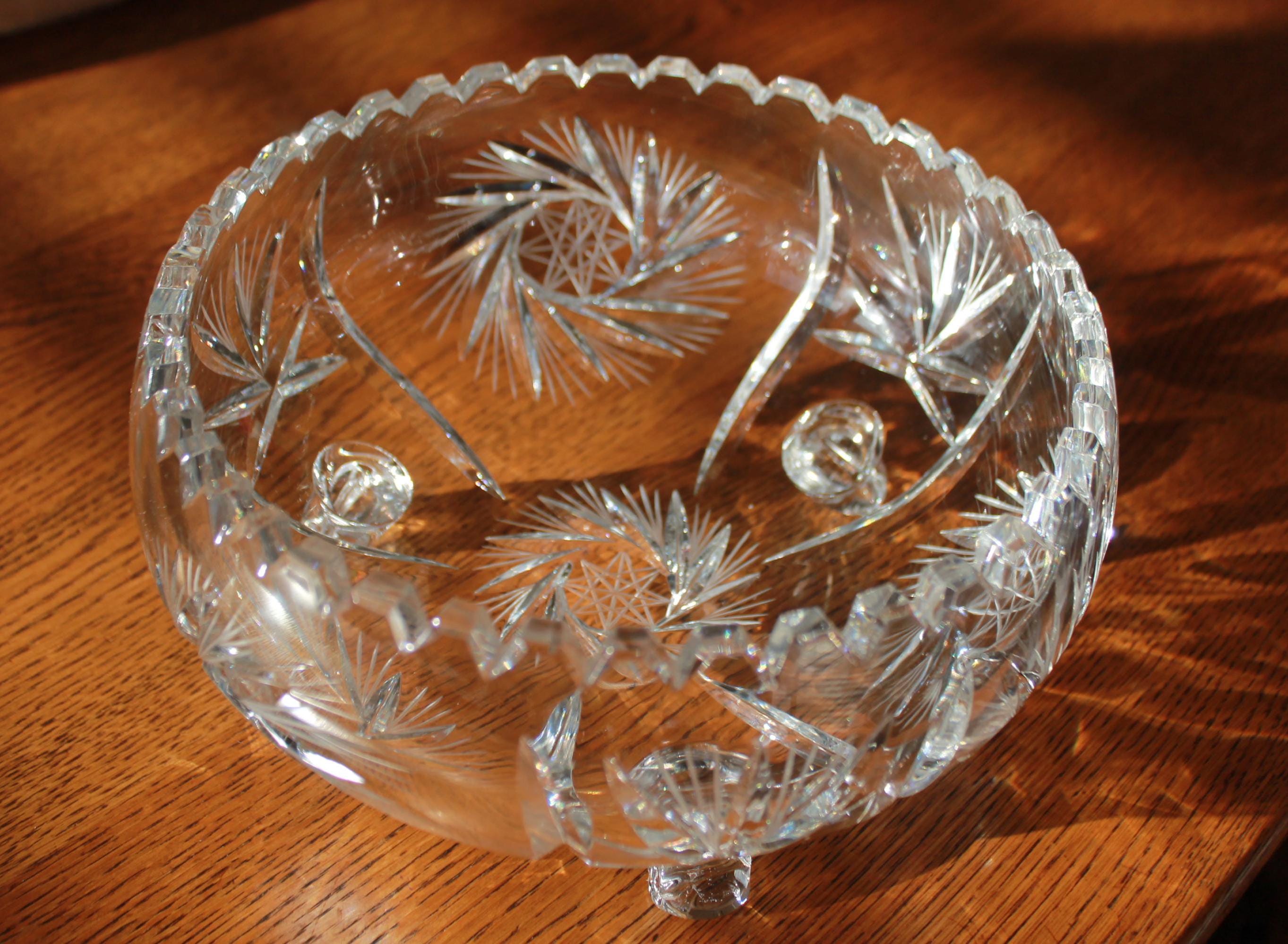 Large Vintage Footed German Pinwheel Lead Crystal Bowl With Saw Tooth ...