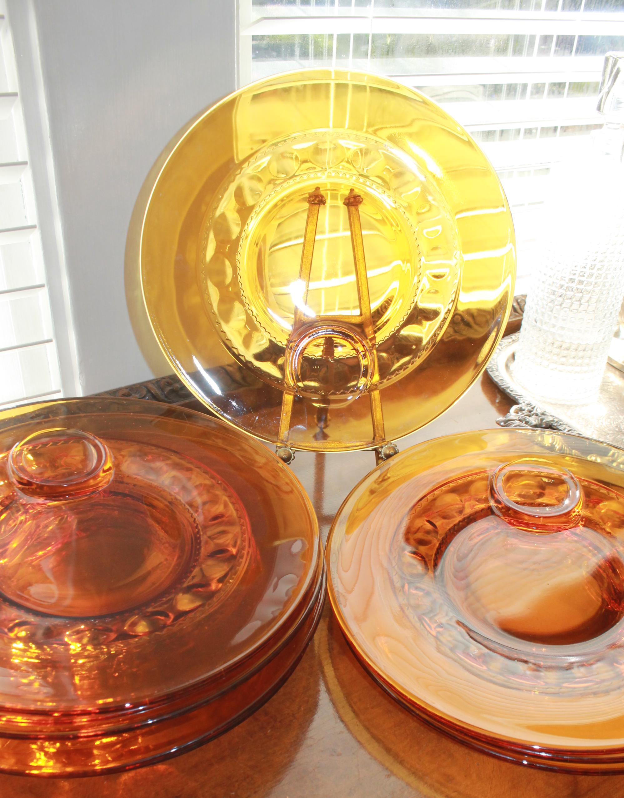 Vintage 1960s Indiana Glass King's Thumbprint Amber Plates | Dinner ...
