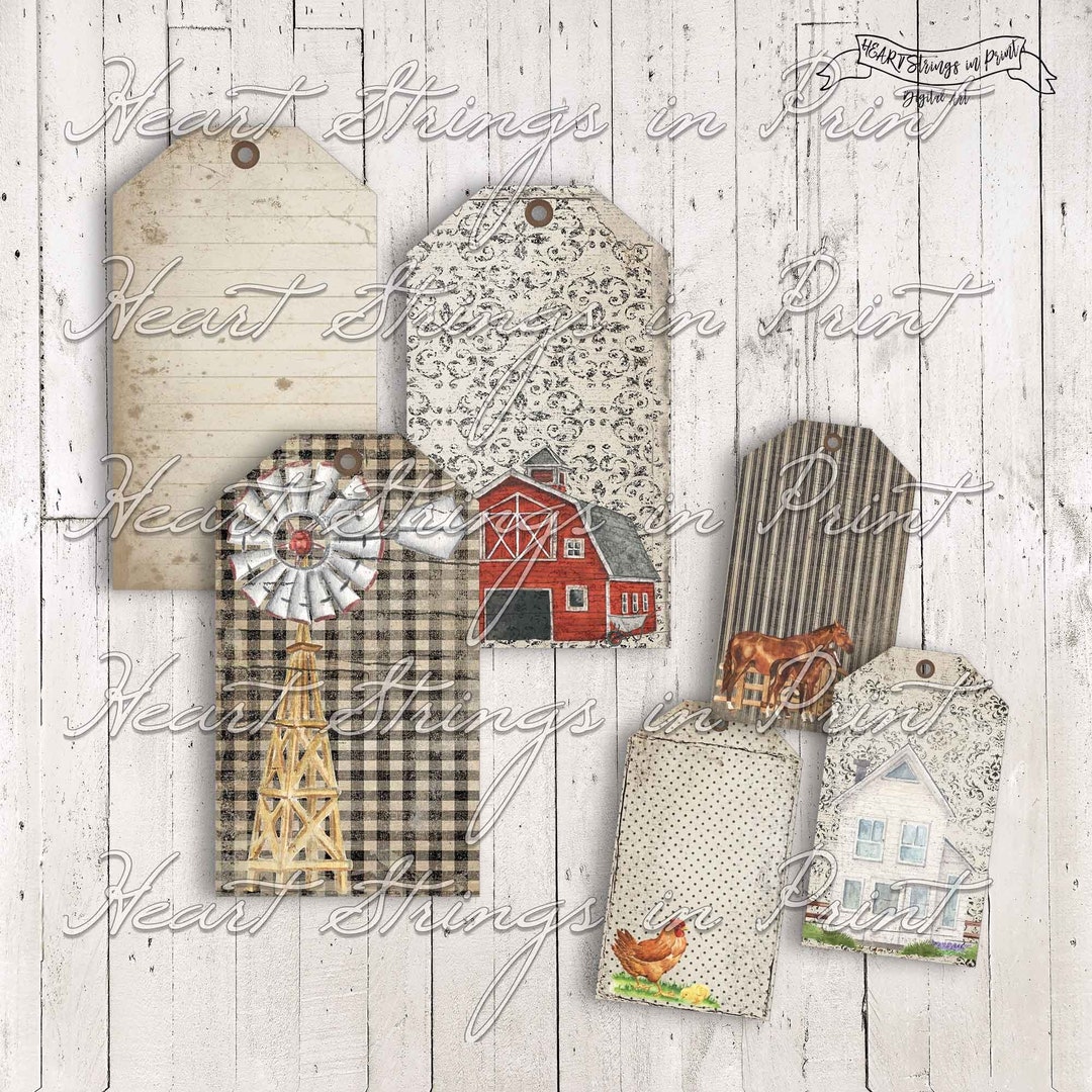 Down on the Farm, Hang Tags, 2 Sizes, Ephemera, Collage Sheet, Instant ...