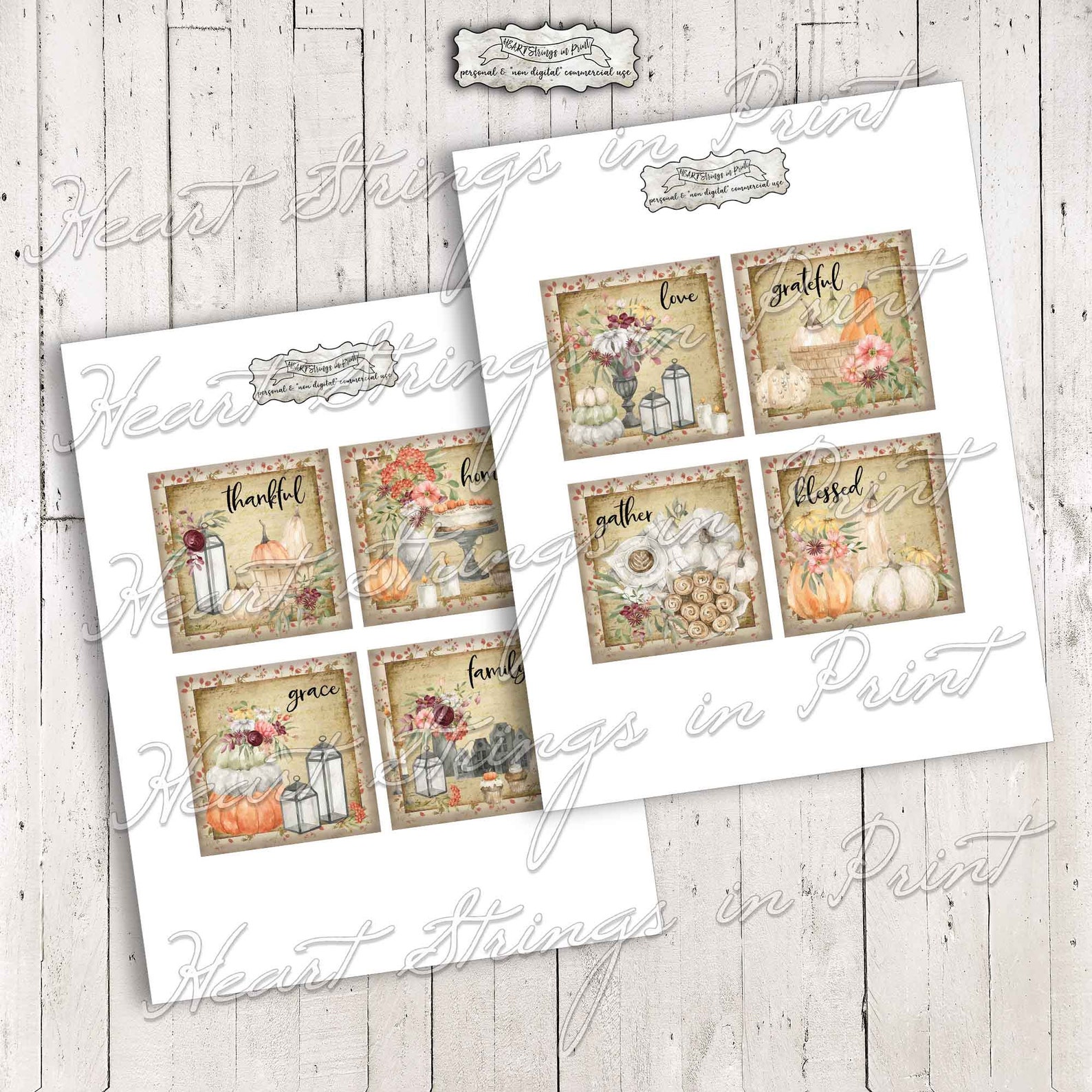 Autumn Thanksgiving Sentiments Printable, 3x3, Collage, Primitive ...