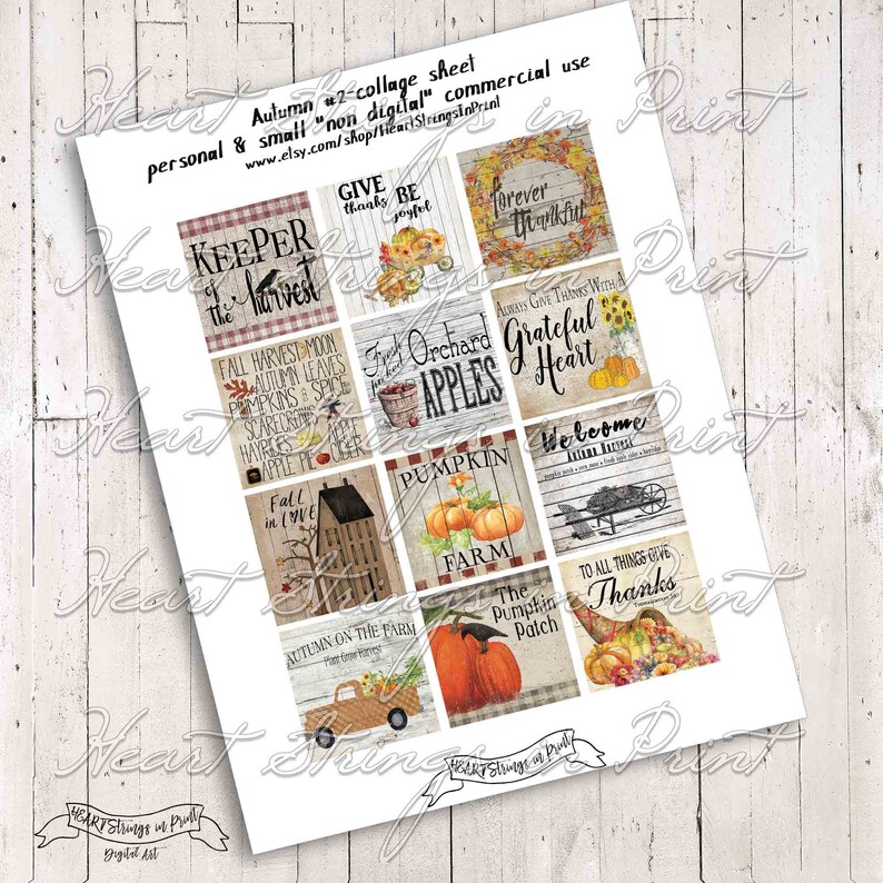 Autumn 2x2 Inch Image Digital Collage Sheet, Primitive, Printable ...