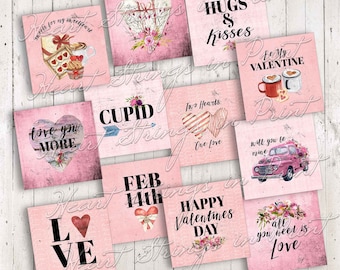 Primitive Hearts Valentine Card Making Download Print - Etsy