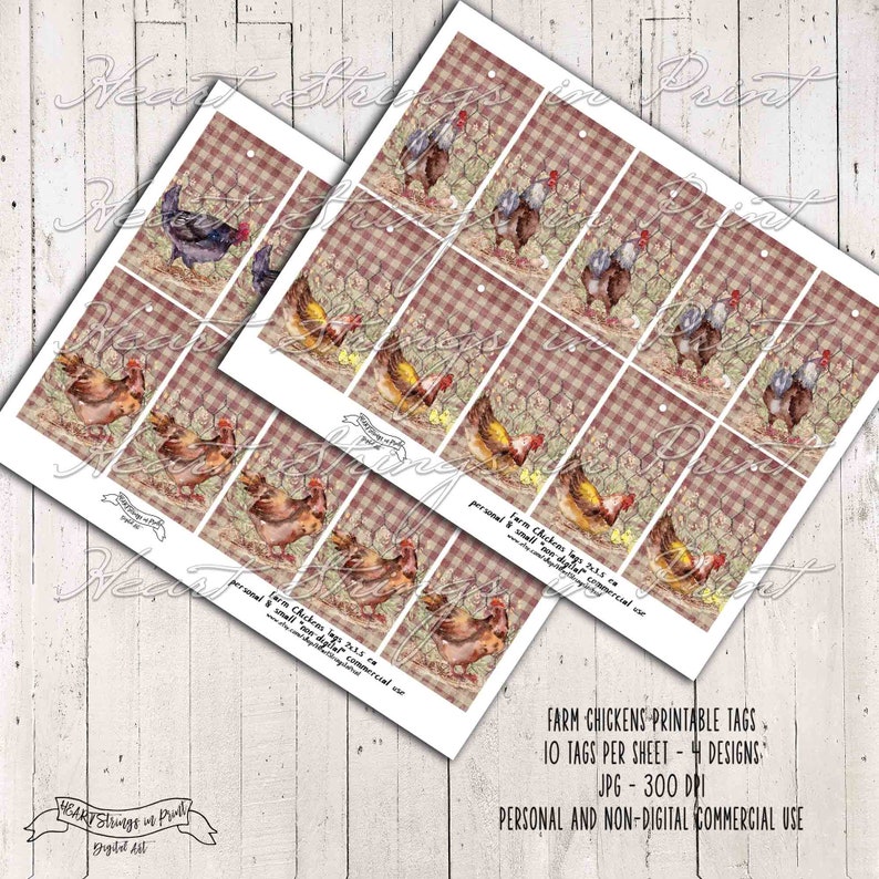 Farm Chickens Printable Tags Prim Farmhouse Instant - Etsy