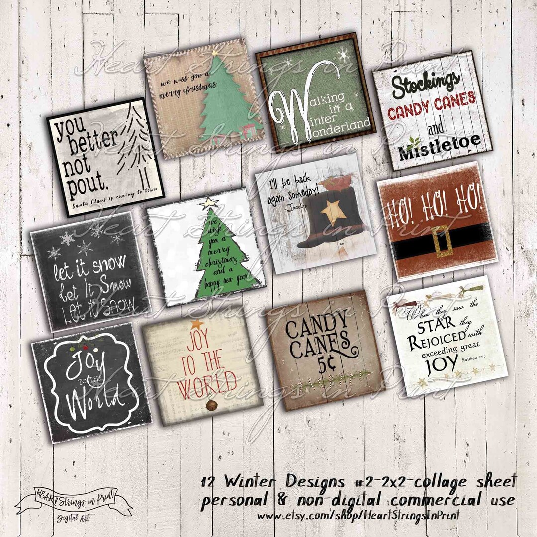 Christmas Printable, 2x2 Image Digital Collage Sheet, Primitive ...