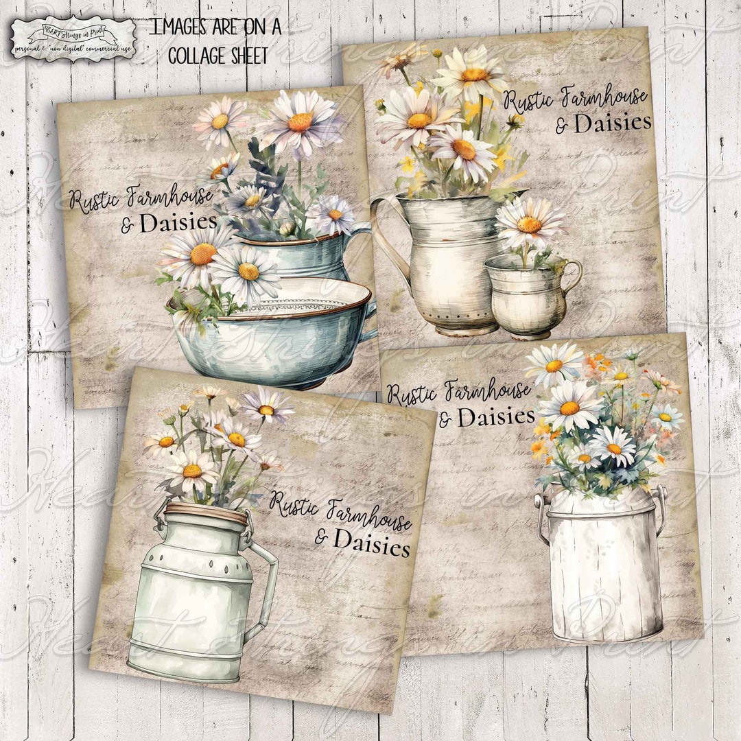 Rustic Farmhouse & Daisies Printable, Coaster Designs, 4x4 Image ...