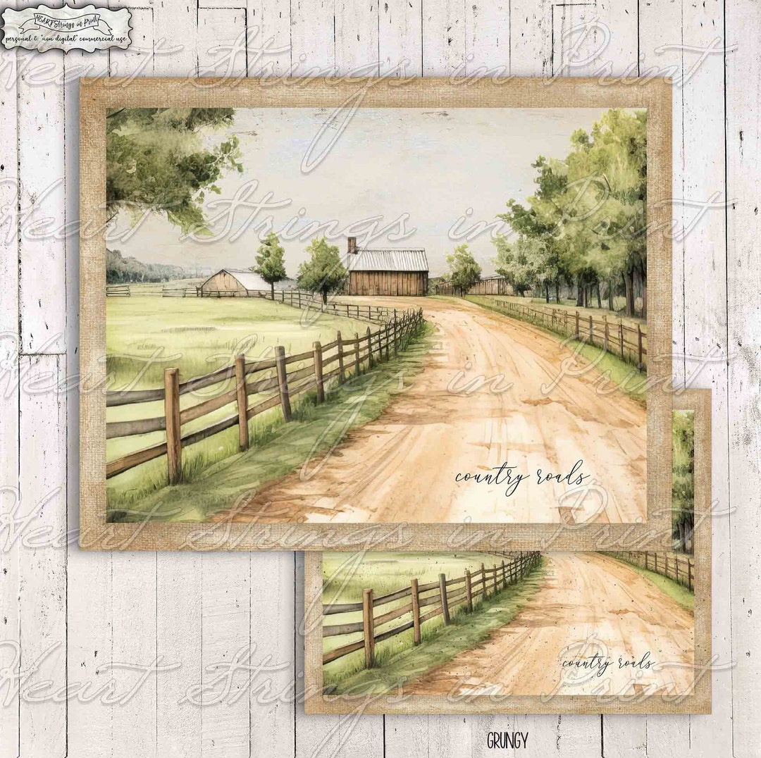 Country Roads Farm Scene Print, Farmland Rustic Wall Art, Printable ...