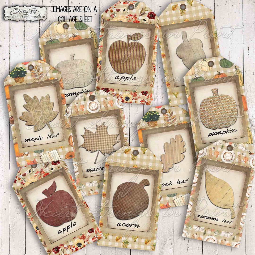 Autumn Grungy Printable Tag Bundle, Hang Tags, 2x3.5 Inch, Collage ...