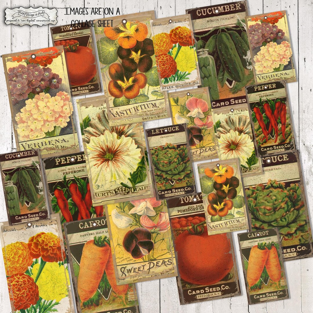 Vegetable and Flower Seed Packets, Printable Tags, Ephemera ...