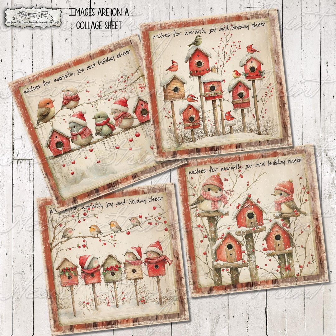 Wishes for Warmth Joy and Holiday Cheer Collage, Winter Bird Mini ...