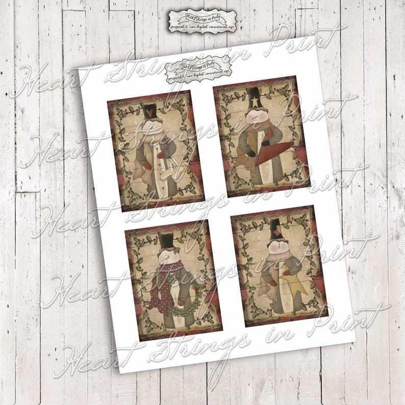 Rustic Snowmen Printable 3x4 Image Collage Sheet Ephemera - Etsy