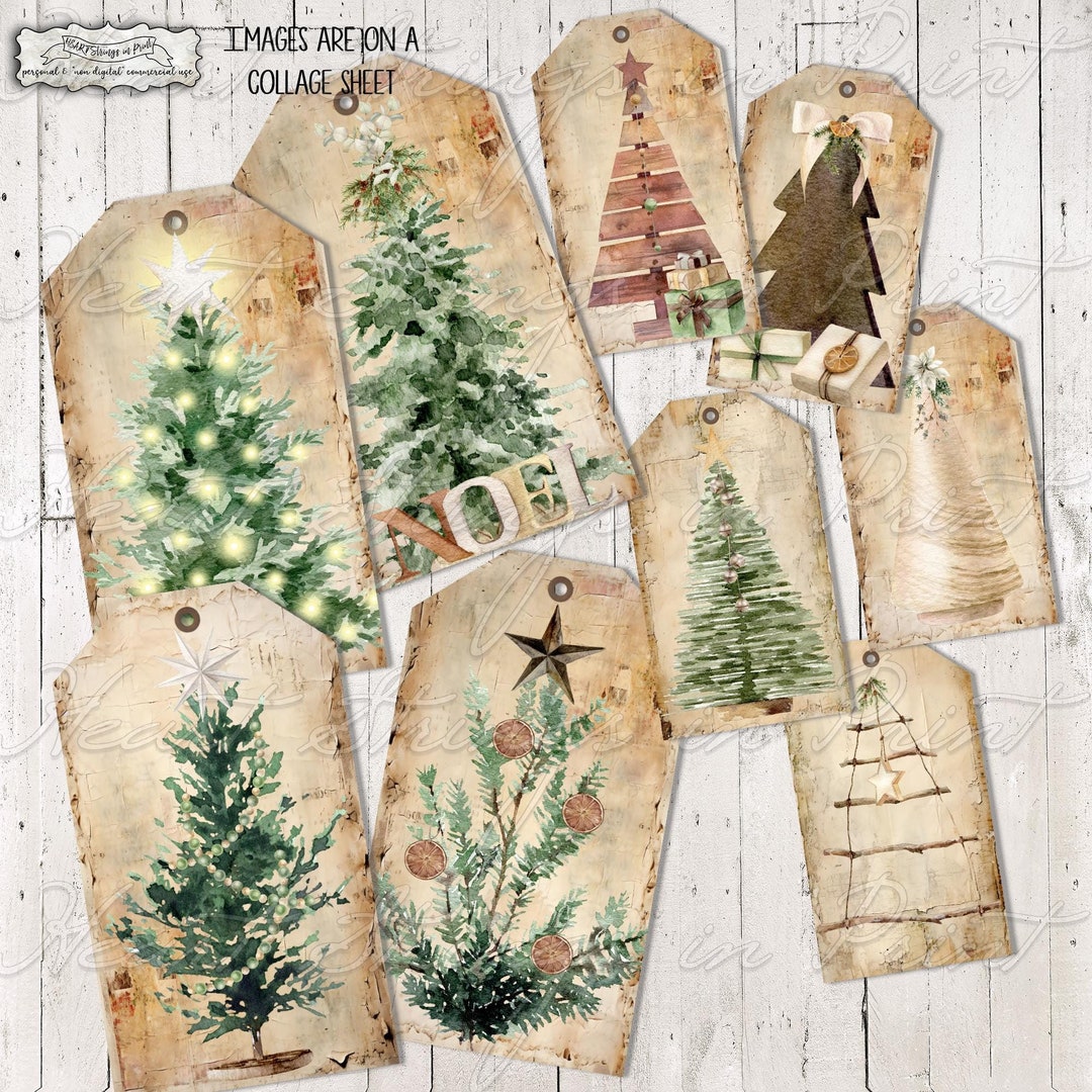 Rustic Boho Christmas Printable Tags, Holiday Tags, Collage Sheet ...