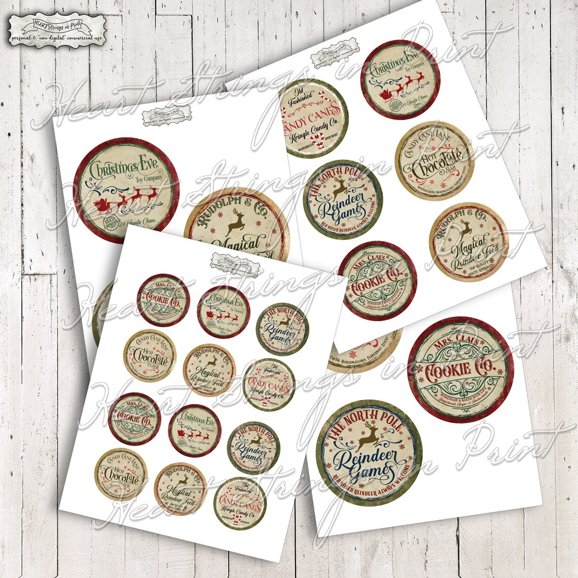 Christmas Fun Circle Designs #2, Ornaments, Printable, Collage Sheet ...