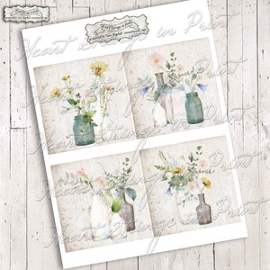 Wildflowers and Mason Jars Printable, Coaster Designs, 4x4 Collage ...