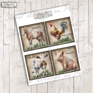 Farm Life Animals Printable, Coaster Designs, 4x4 Image Collage Sheet ...