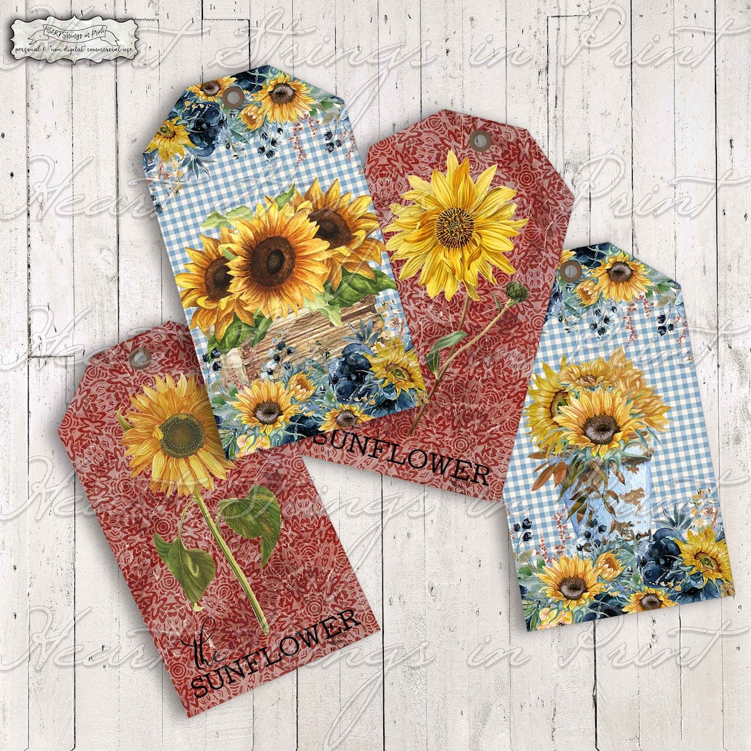 The Sunflower Printable Tag Bundle, Ephemera, Spring Hang Tags, 2x3.5 ...