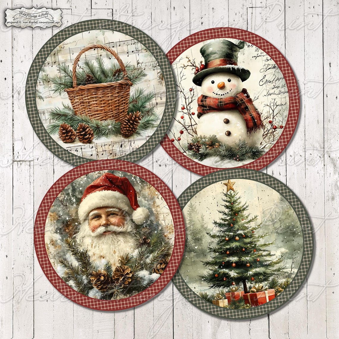 Rustic Plaid Christmas Printable, Holiday, Collage, Primitive, PNG ...