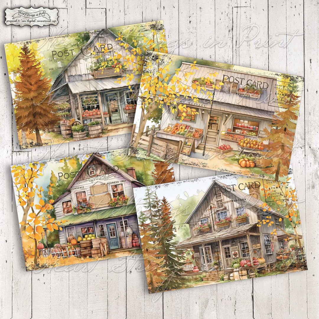 Autumn General Store, Post Card Design, Printable, 4x6 Image Collage ...