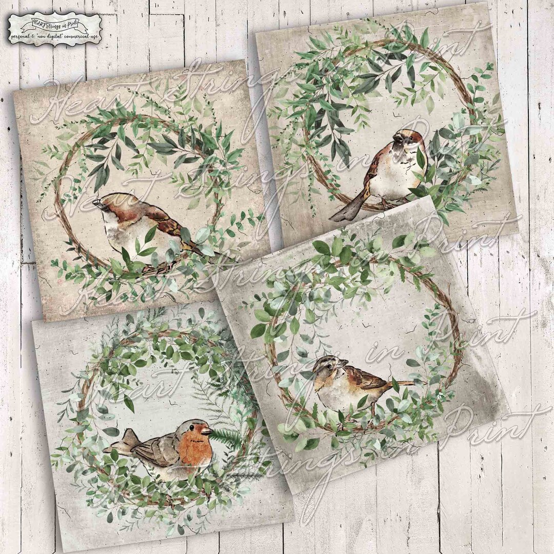 Birds of A Feather Printable, 4x4 Collage, Primitive, Digital Download ...
