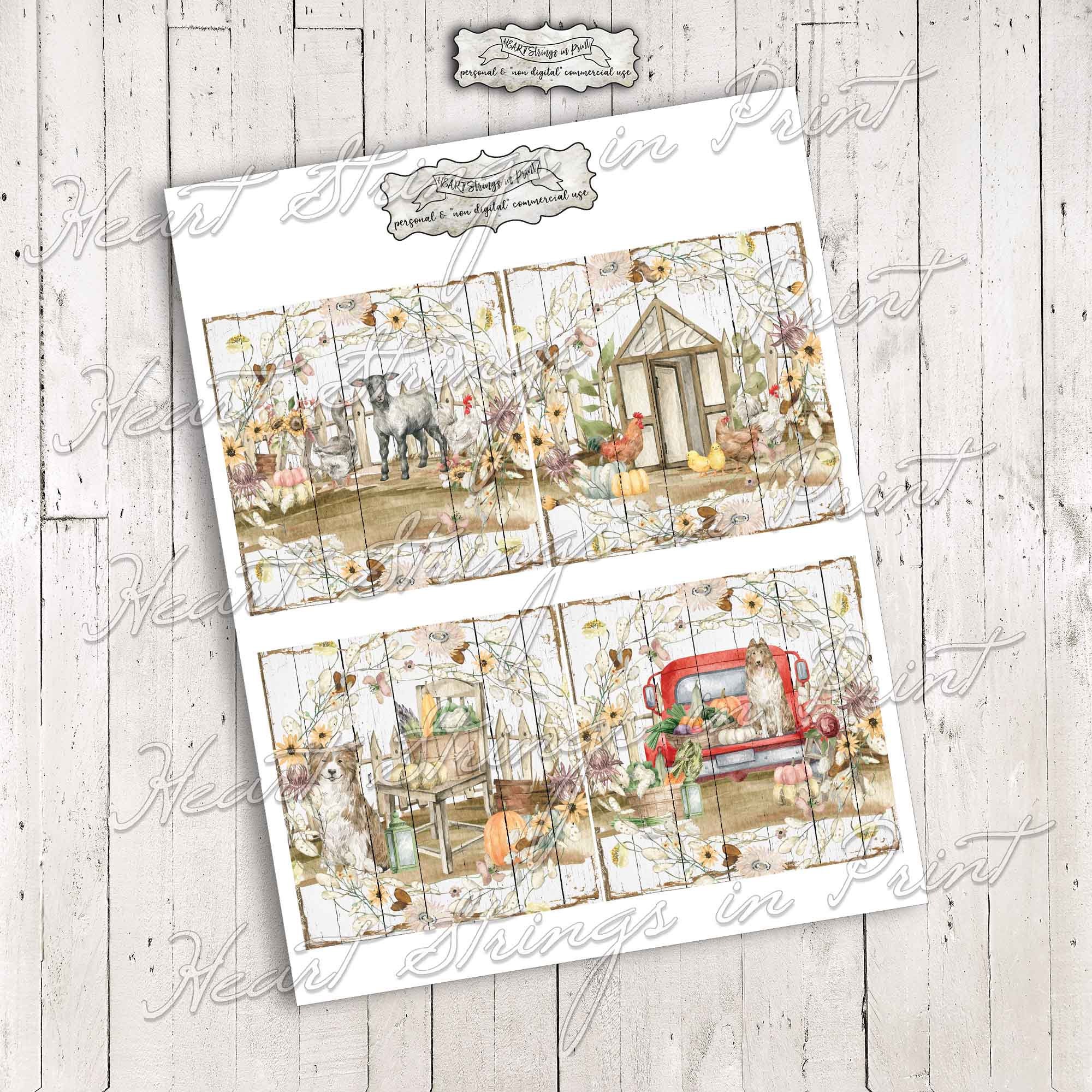 Autumn on the Farm Printable, 4x4 Image Collage Sheet, Primitive ...