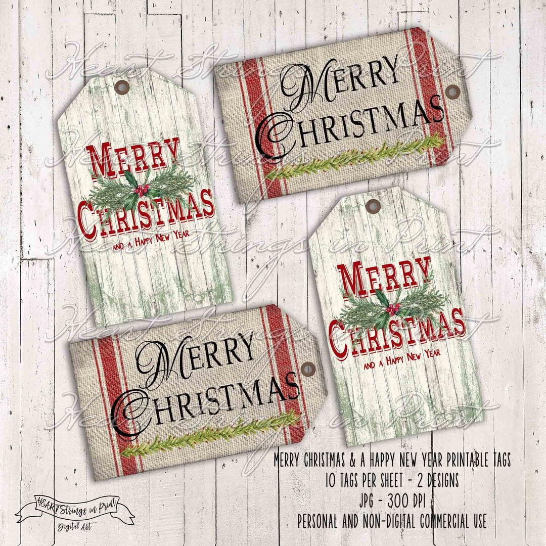 Merry Christmas Printable Tags, Christmas, Primitive Gift Tags, 2x3.5 ...