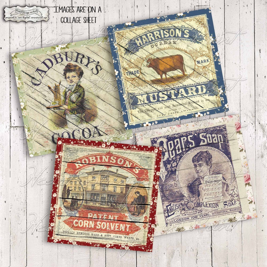 Vintage Farmhouse Label Printable, Coaster Designs, 4x4 Image Collage ...