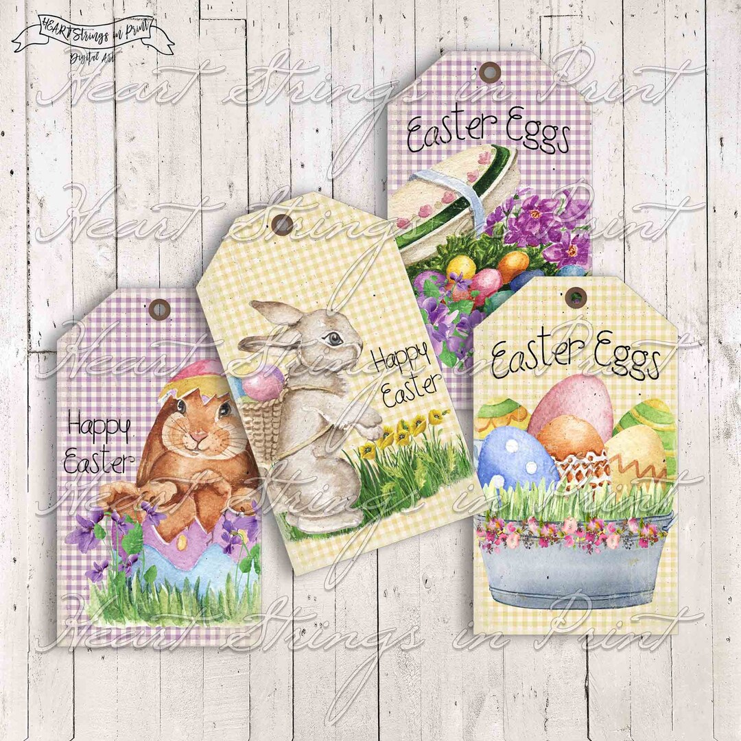 Spring Easter Printable Tags, Primitive Gift Tags, 2x3.5 Inch, Collage ...