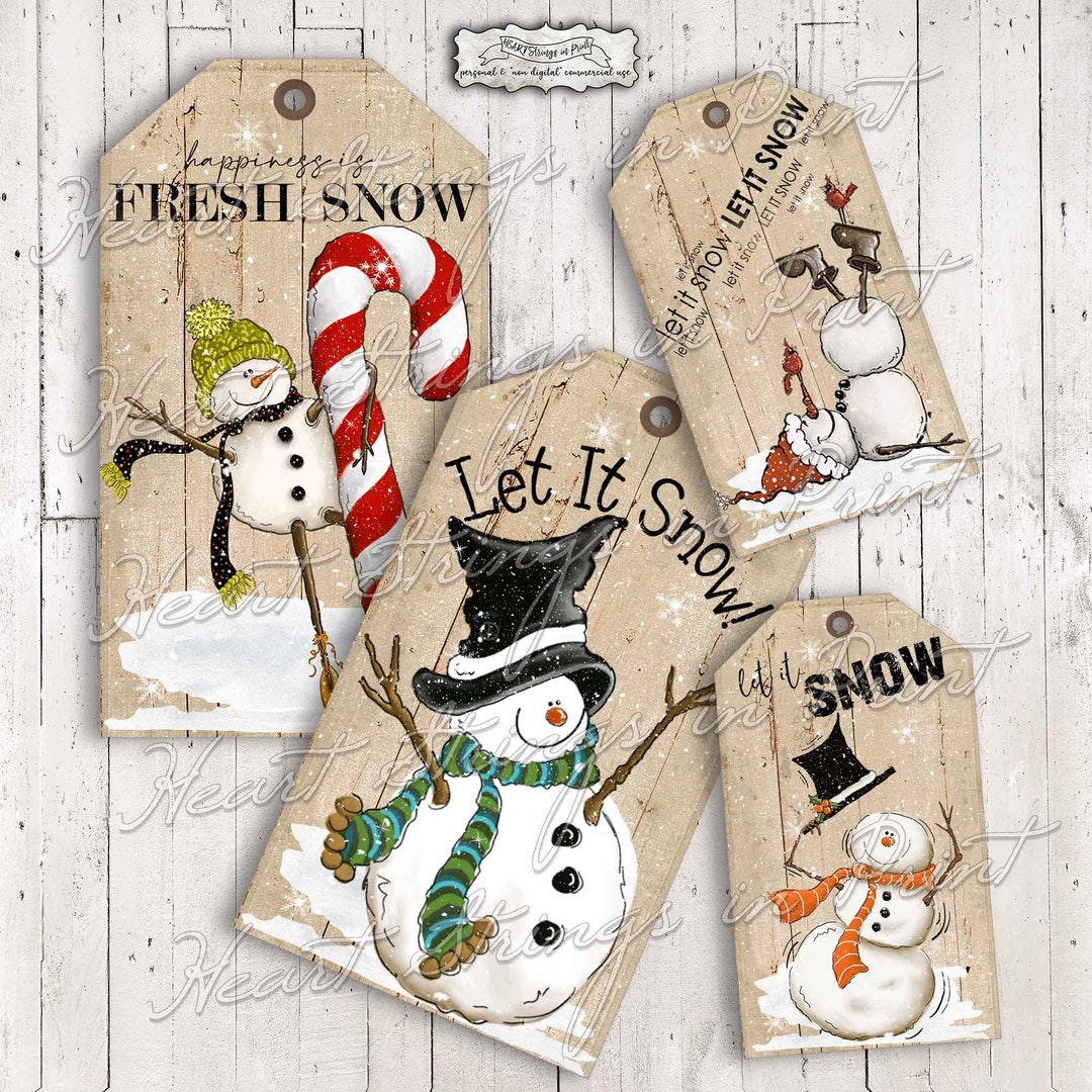 Let It Snow Snowmen Printable Tags, Gift Tags, 2 Sizes, Collage Sheet ...