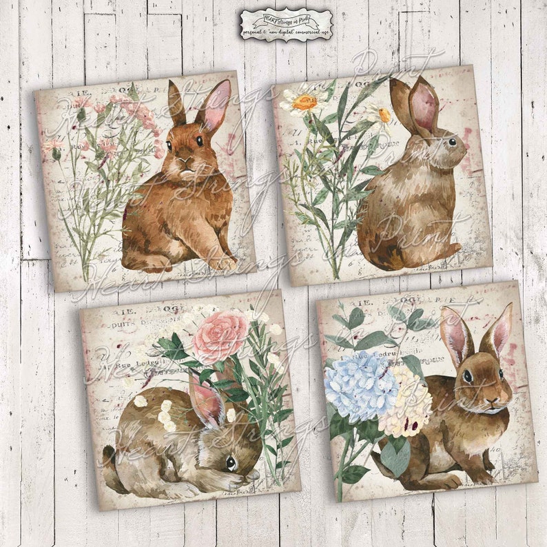 Vintage Rabbits Printable 4x4 Image Collage Sheet Primitive - Etsy