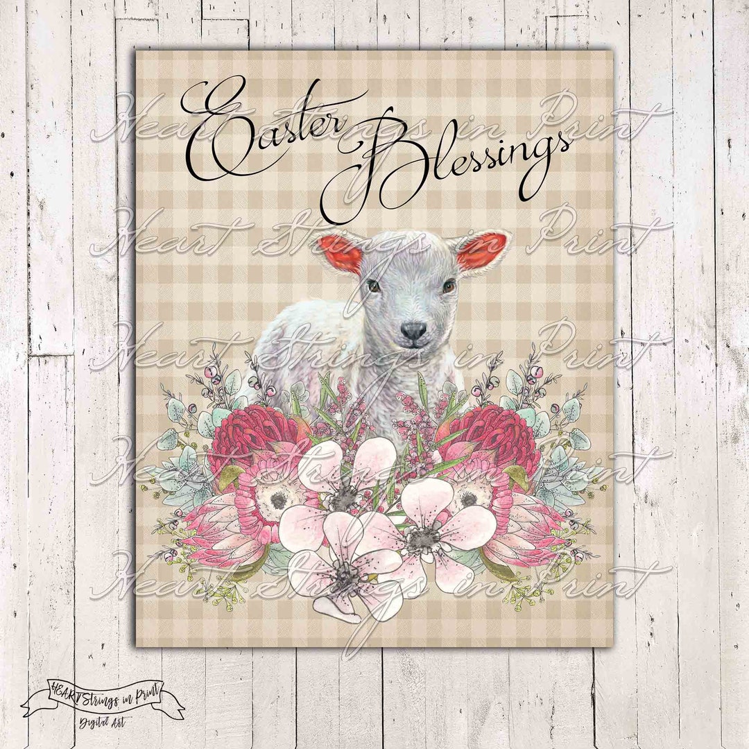 Easter Blessings Lamb, Digital Print, 8x10 Spring Sign, PNG ...